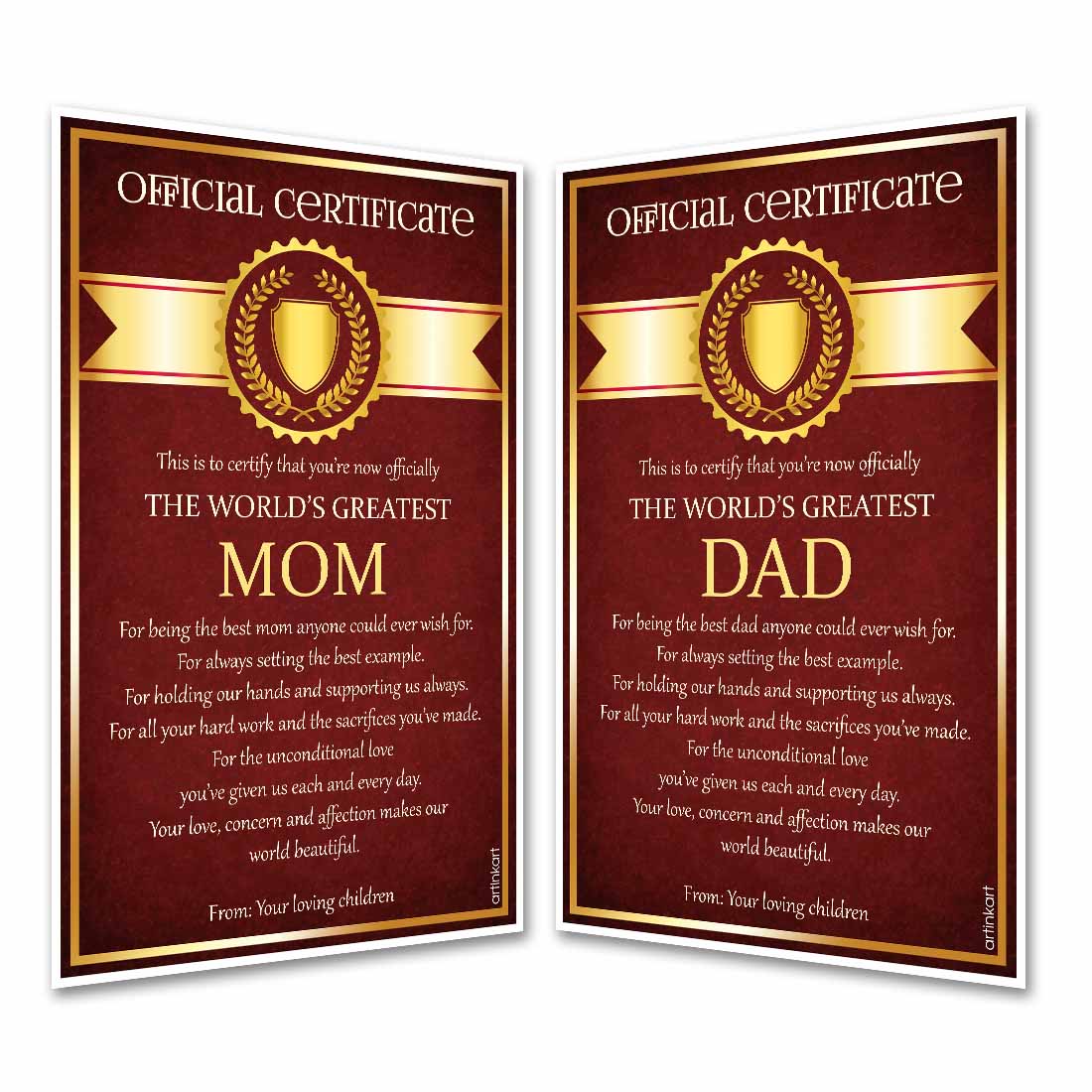 Mom Dad Certificate Combo - ArtinKart